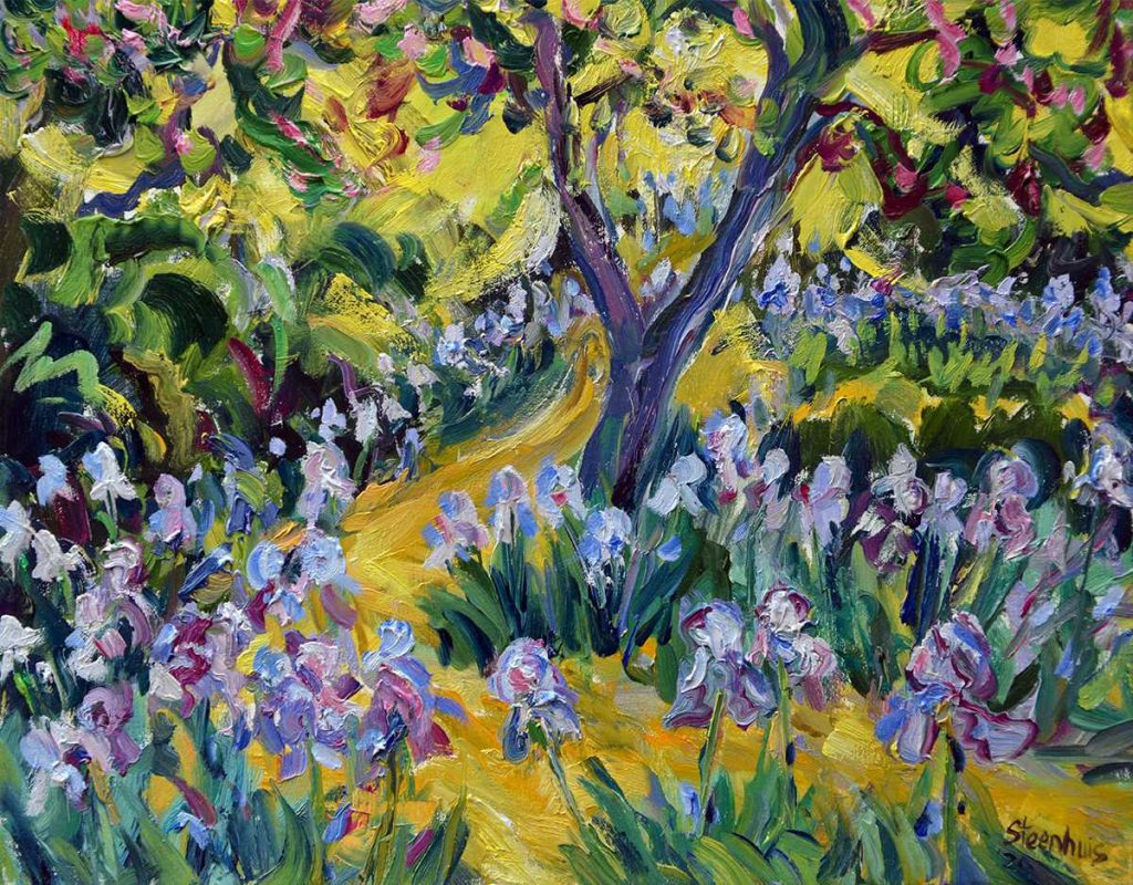 Irises & Red Bud at Sunset - Art in Provence